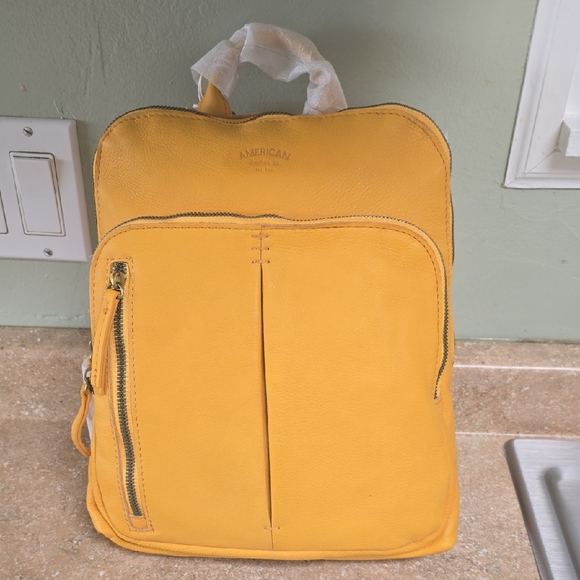 American Leather Co. | Bags | Leather Yellow Backpack | Poshmark